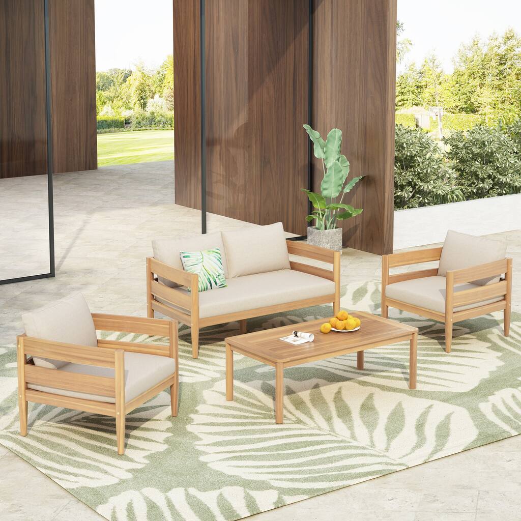 Christopher Knight Home - Calliope Acacia Wood 6 Piece Outdoor Chat Set ...