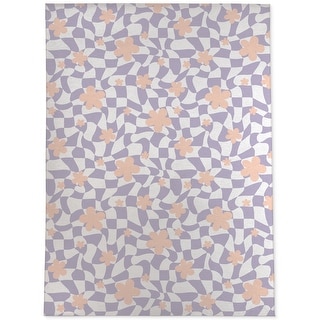 WARPED CHECKERBOARD FLOWER WHITE LILAC Area Rug By Becca Garrison - Bed ...
