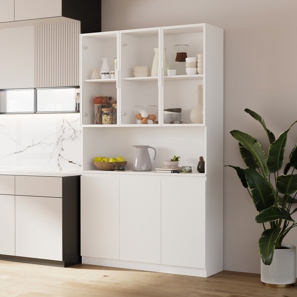 Modern White Bookshelf with Glass Doors Display Cabinet Combo Storage On Sale Bed Bath Beyond 38858063