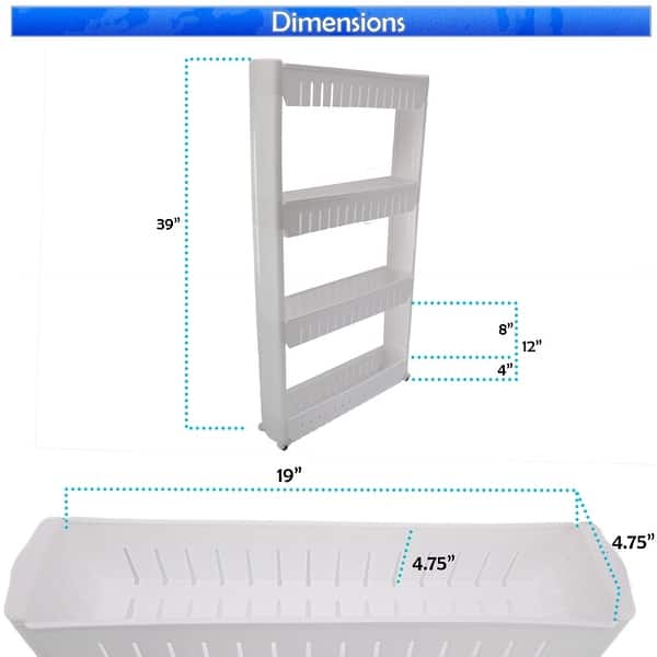 Slim Rolling Storage Cart 4 Tier Narrow Space Saving Mobile Shelving ...