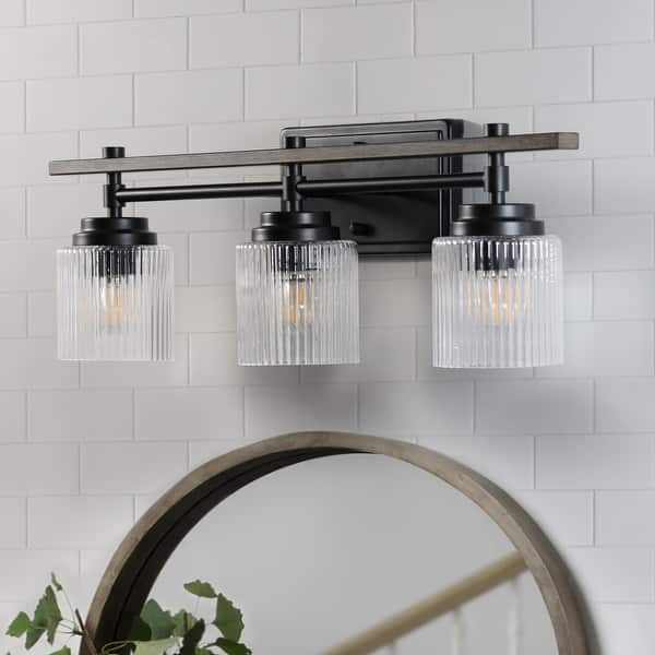 ExBrite Farmhouse 3-lights Bathroom Dimmable Iron Black Vanity Lights ...
