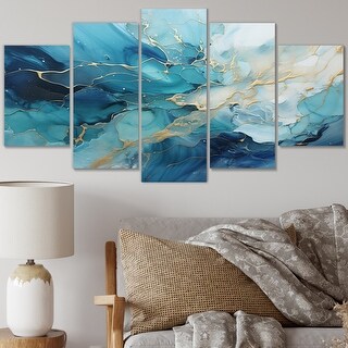 Designart "Oceanic Collage I" Abstract Collages Art Living Room Set ...
