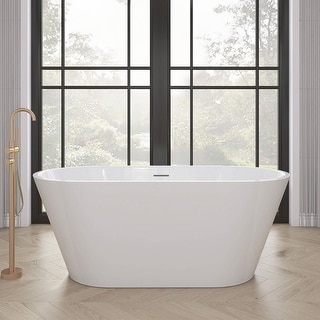 ZEAFIVE Freestanding Acrylic White Bathtub Modern Stand Soaking Tub ...