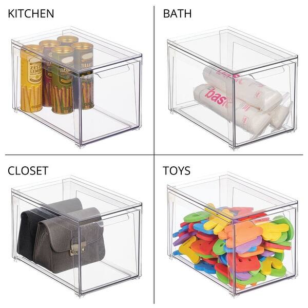 mDesign Stackable Closet Storage Bin Box with Pull-Out Drawer - Clear ...