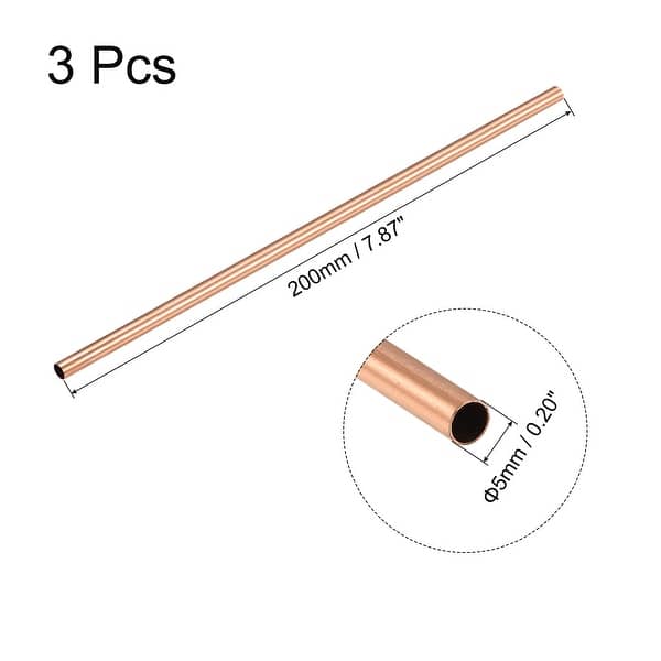 Copper Round Tube 5mm OD 0.25mm Wall Thickness 200mm Length Pipe Tubing ...
