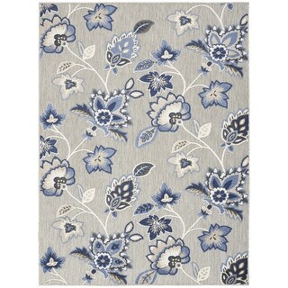 9' X 12' Blue And Grey Floral Stain Resistant Non Skid Area Rug - 3'6 ...