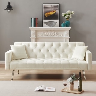 Convertible Folding Sofa Bed with Tufted Back and Metal Legs - Bed Bath ...