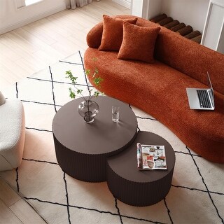 Handcrafted Relief MDF Nesting Table Set of 2,Round, Half Moon Shapes - Bed Bath & Beyond - 40946866