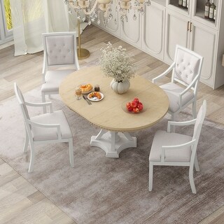 5-Piece Extendable Dining Table Set w/16"W Leaf & 4 Upholstered Chairs ...