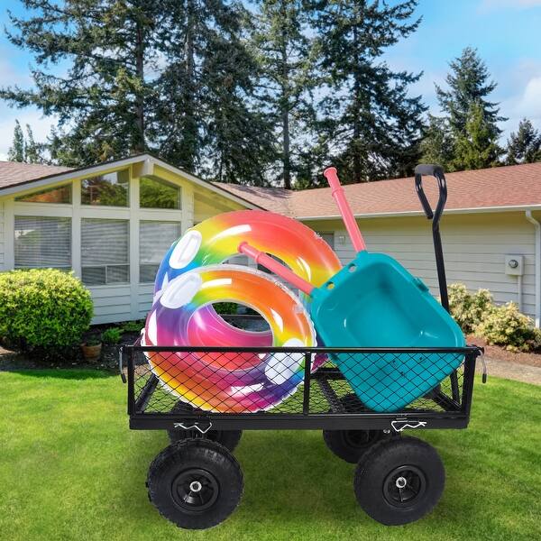 JASIWAY Outdoor Folding Steel Mesh Garden Cart Pullable Wagons - Bed ...