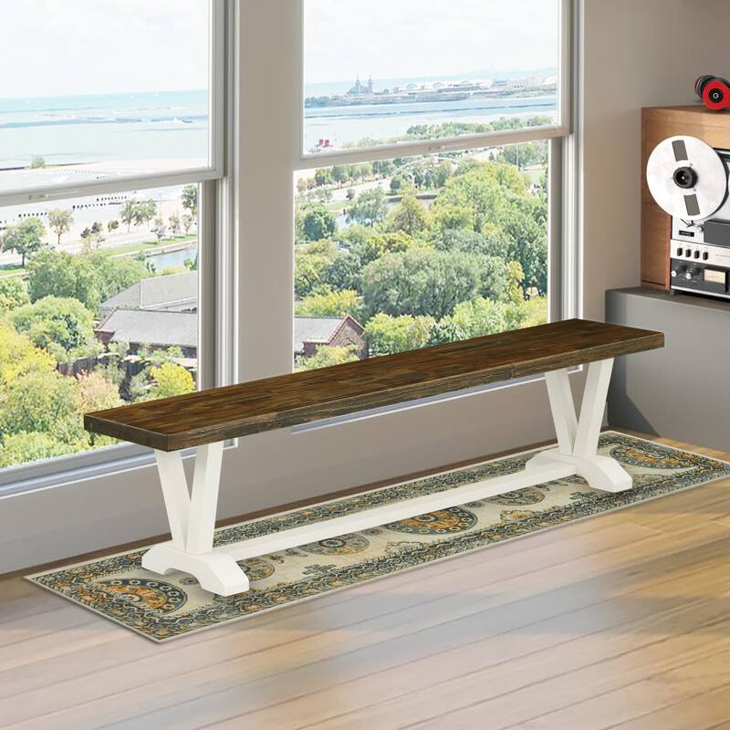 East West Furniture V-Style Modern Dining Room Bench with Wooden Seat ...