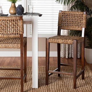 Alise Handwoven Seagrass Bar Stool with Mahogany Wood Frame - Bar ...
