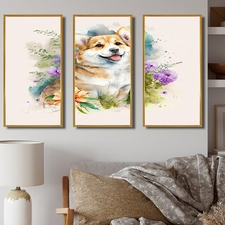 Designart "Cute Little Corgi Dog" Animals Mafia Framed Canvas Wall Art ...