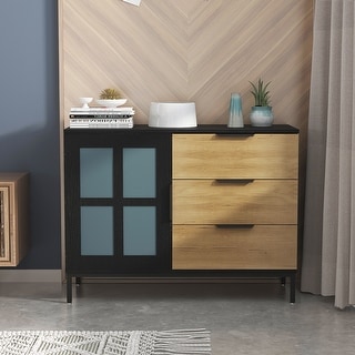 Glass Door Sideboard Lockers Embedded Metal Handle - Bed Bath & Beyond ...
