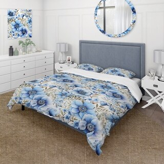 Designart "Blue Watercolor Eccentric Floral Pattern III" White Cottage ...