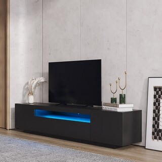 Modern Black TV Stand with LED Lights and Storage Drawers, Fits 80-Inch ...