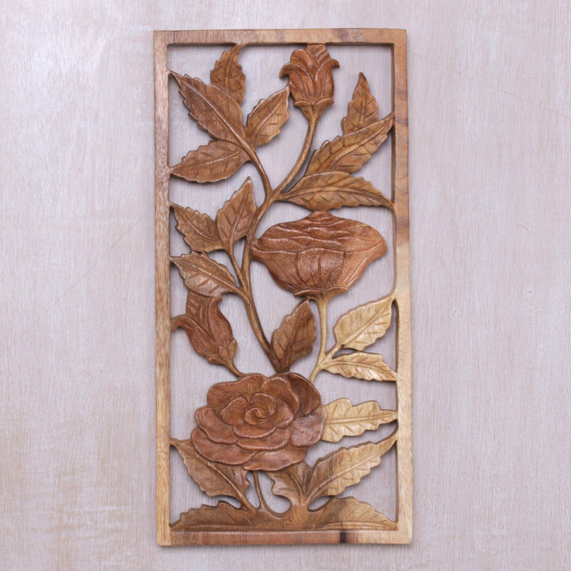 Novica Handmade Graced By Roses Wood Relief Panel Bed Bath And Beyond