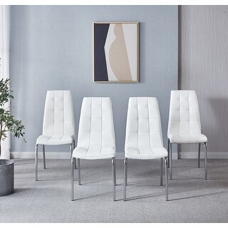 Silver+White 16.5" High Back Button Tufted Accent Chairs (Set of 4 ...