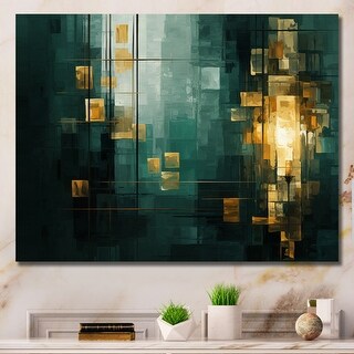 Designart "Celebration Of Possiblity Retro Gold Dark Teal I" Abstract ...
