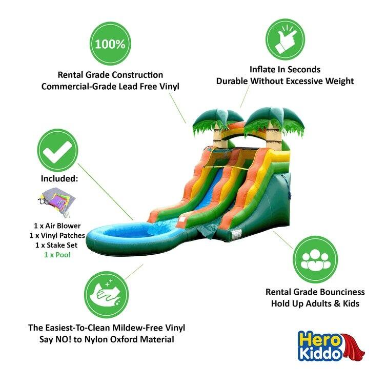 HeroKiddo Summer Breeze Commercial Grade Inflatable Water Slide with ...