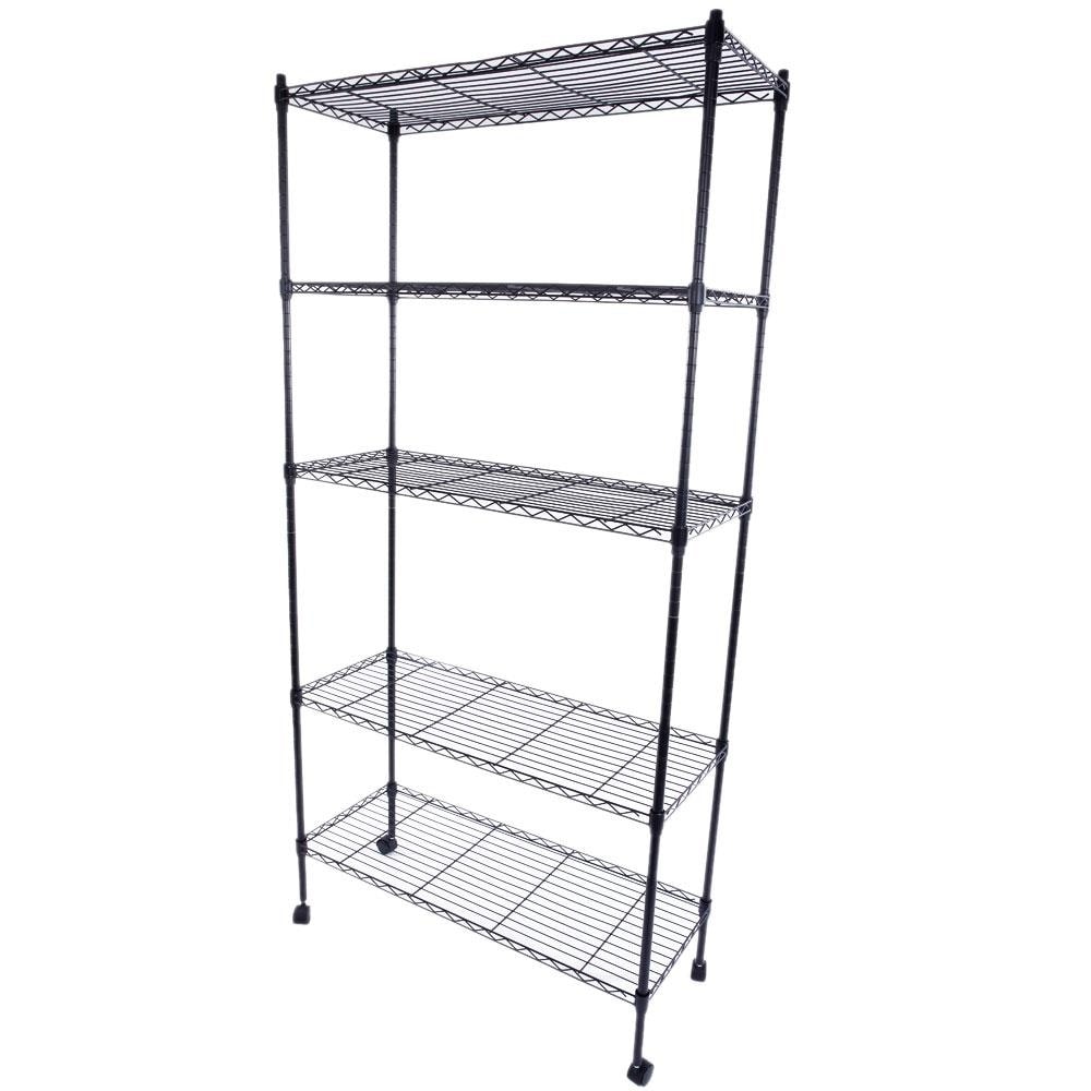 5 Tier Rolling Steel Shelving Unit Wire Shelves Garage Shelving Storage Racks Black