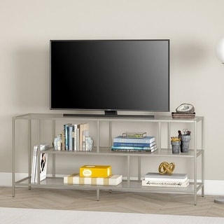 55" Satin Nickel Metal/Glass TV Stand - 55 inches - Bed Bath & Beyond ...