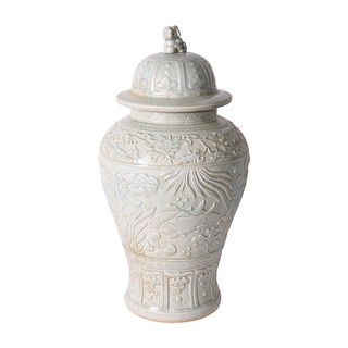 Sage Green Embossed Fish Temple Jar - 12x12x21.5 - Bed Bath & Beyond ...