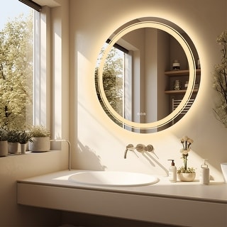 Large LED Bathroom Mirror Round Dual Light Frameless Vanity Anti-Fog ...