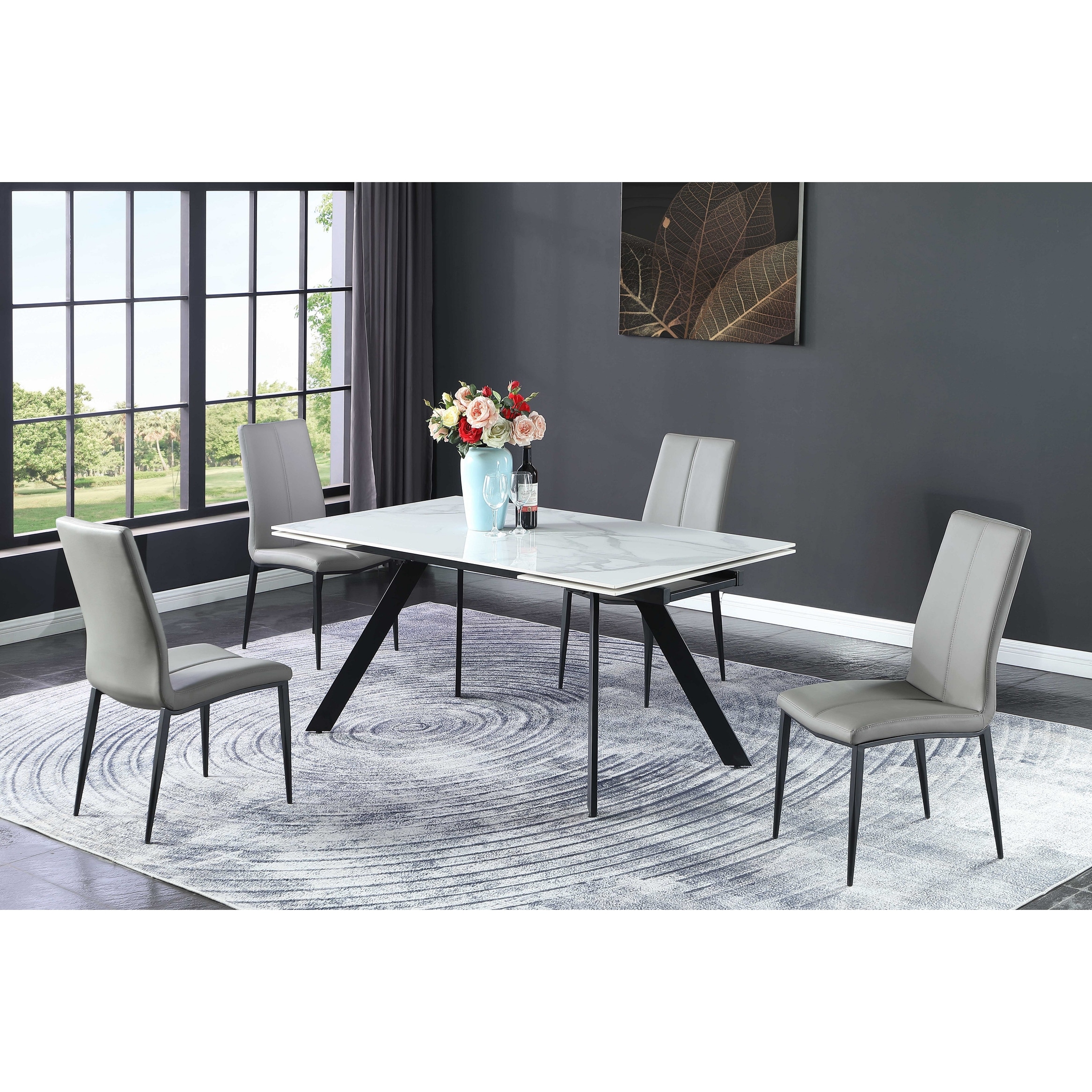 Marble effect dining table extendable store