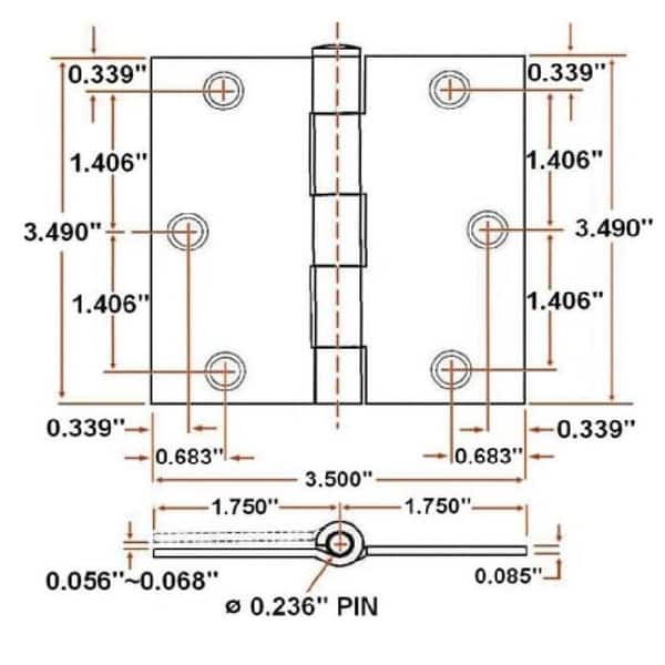 Design House 181503 6-Hole 3.5-inch x 3.5-inch Square Corner Door Hinge ...