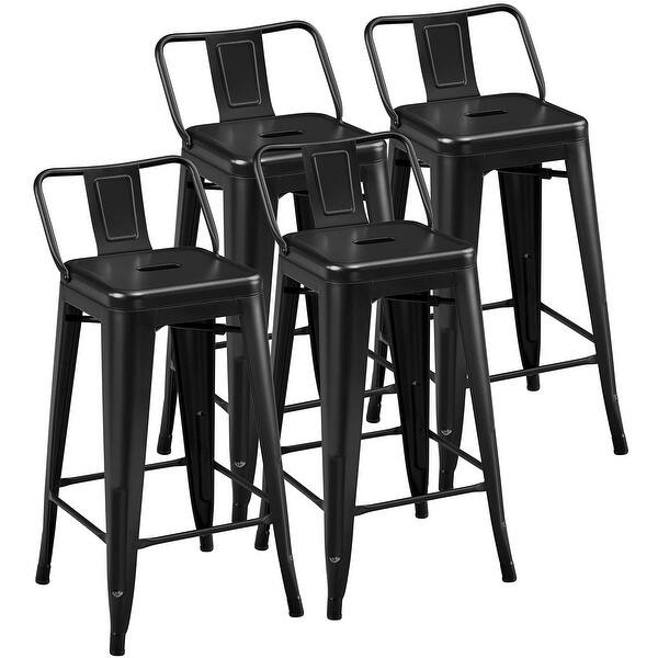 26 inch Metal Bar Stools Set of 4 Counter Height Barstools with Low ...
