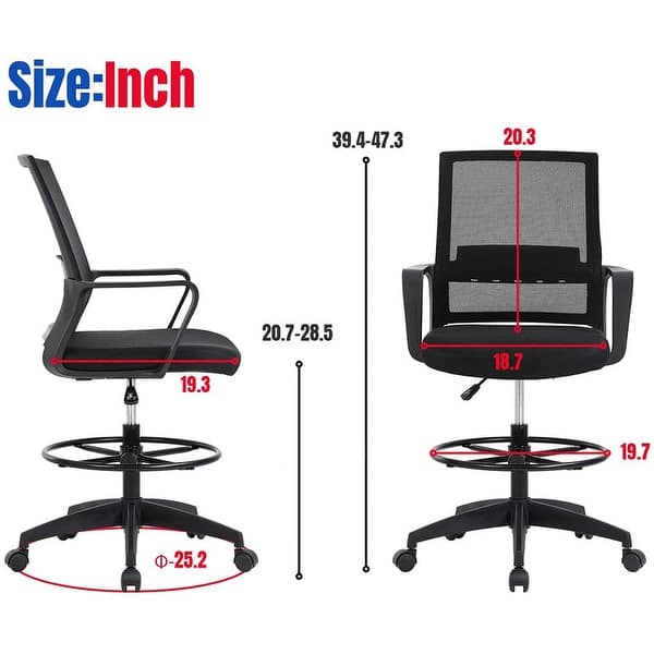 Office Mid Back Mesh Chair with Lumbar Support Footrest Adjustable ...