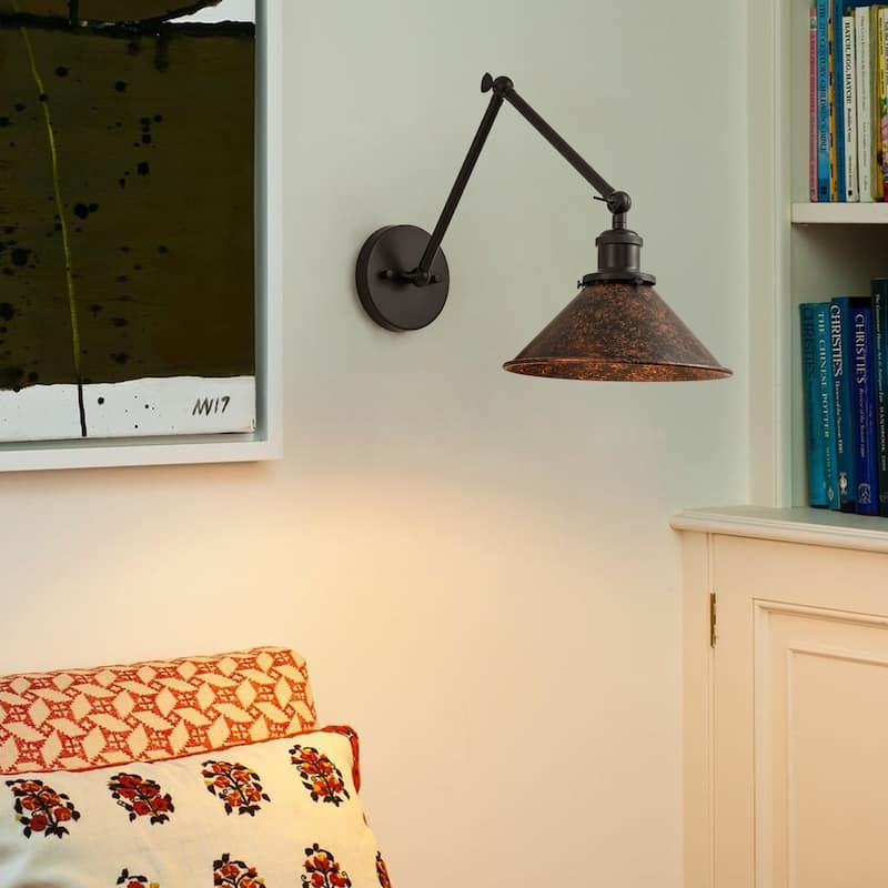 1-Light Vintage Industrial Black and Rust Finish Cone Shade with Swing ...