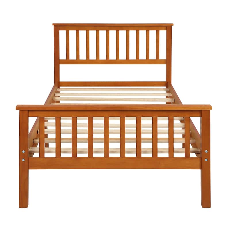 Solid Pine Wood Twin Platform Bed With Vertical Slats Headboard