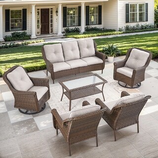 Outside Swivel Chiar Sofa Arm Chair Table Set Brown - Beige - Bed Bath ...