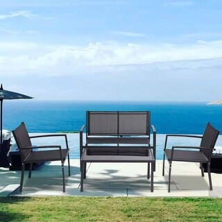 4-Piece Patio Furniture Set, Modern Garden Conversation Set with Glass ...