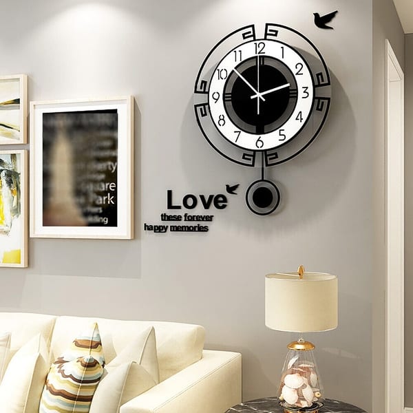 Black Pendulum Wall Clock Large Quartz Mute Hanging Traditional - 13.77 ...