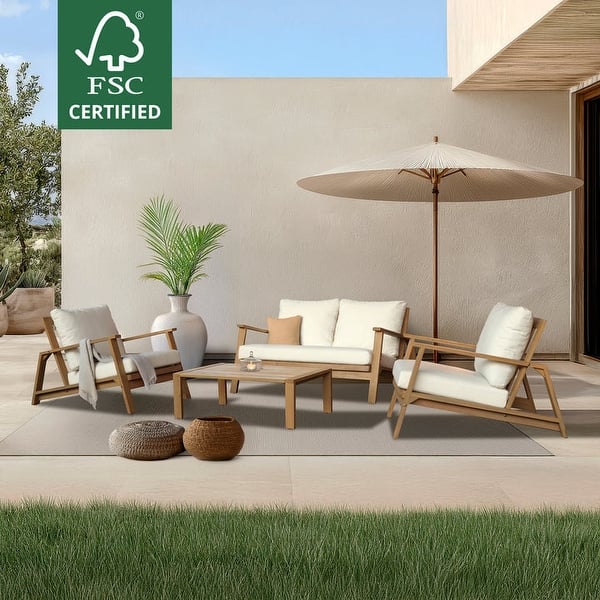 Kinger Home Ciera 4-Piece Acacia Deep Seating Patio Set - Bed Bath ...