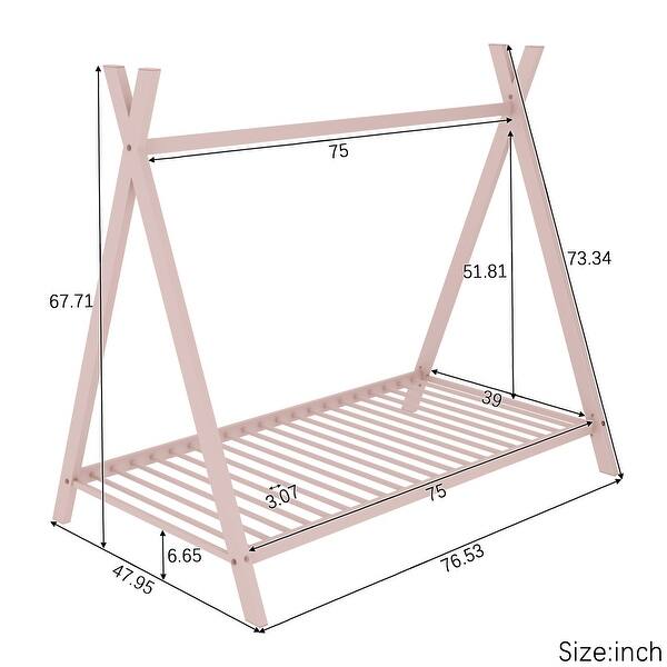 House Bed Tent Bed Frame Metal Floor Play House Bed with Slat for Kids ...