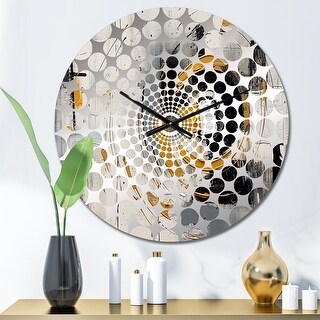 Designart "Yellow Black Multifaceted Whirls" Yellow Cubism Clocks ...
