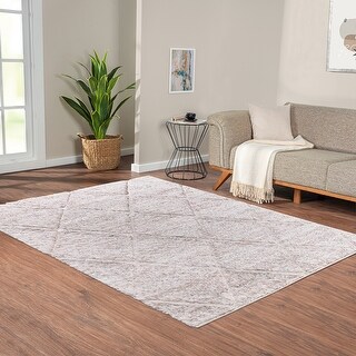 Diamond Area Rug - Cream, Super Soft High Pile, Machine Woven, Stain ...