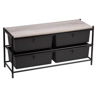4 Drawer Storage Shelf, Matte Black with Wood Grain Laminate Top - Bed ...