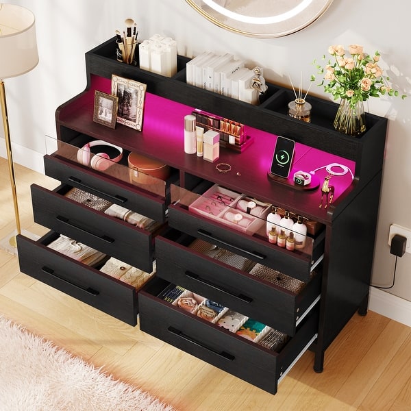 Moasis Modern 6-Drawer Storage Chest Dresser Drawer Organizers with LED ...