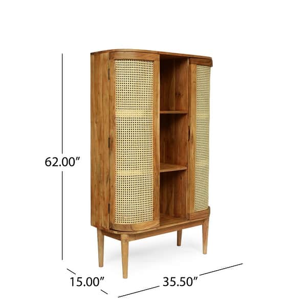 Quarrier Acacia Wood and Cane 3 Shelf Bookcase by Christopher Knight ...