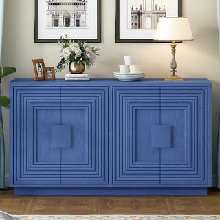 Navy Blue Buffet Cabinet Sideboard with Adjustable Shelve, Carved TV ...