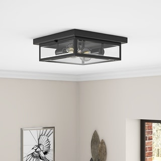 Industrial Rectangle Flush Mount Ceiling Light with Clear Glass Shade ...