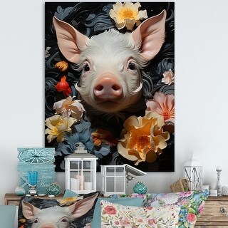 Designart "Curious Blooming Piglet" Pig Animal Wall Art - Bed Bath ...