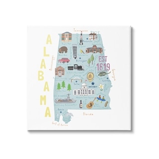 Stupell Alabama Landmark Map USA Canvas Wall Art by Carla Daly - Bed ...