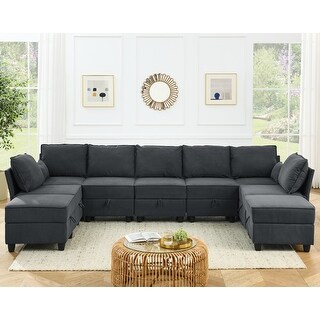 9 Seater Modular Sectional Sofa Set Corduroy Velvet Storage Couch ...