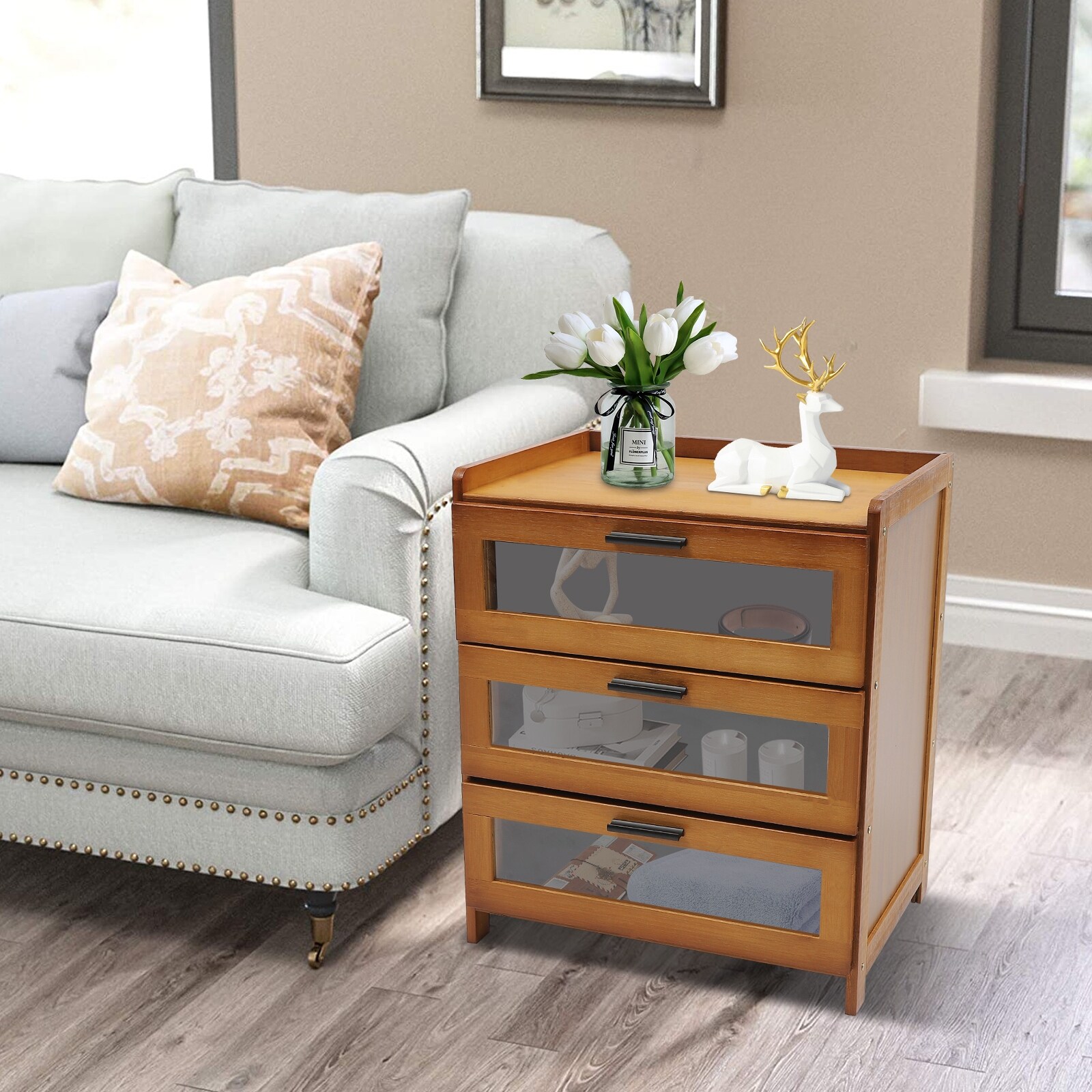 Bedside Table Nightstand Organizer with Drawer Storage - On Sale - Bed ...